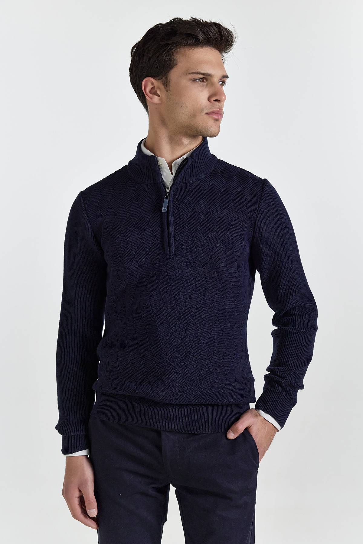 NAPOLEONE ΜΠΛΟΥΖΑ ΜΕ ΡΟΜΒΟΥΣ LUPO ZIP - BLUE